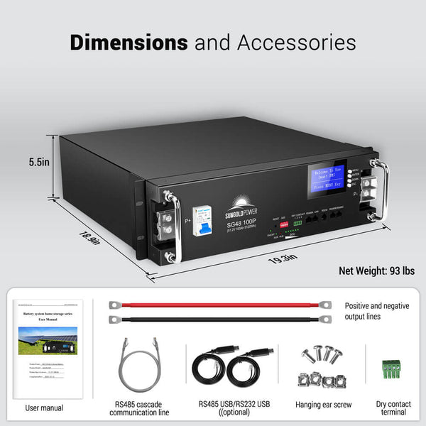 2 X 48V 100AH Server Rack LiFePO4 Lithium Battery SG48100P UL1973 UL95 ...
