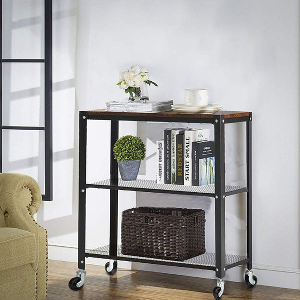 3-Tier Modern Style Storage Rack with Wheels - Steel Movable Storage S ...