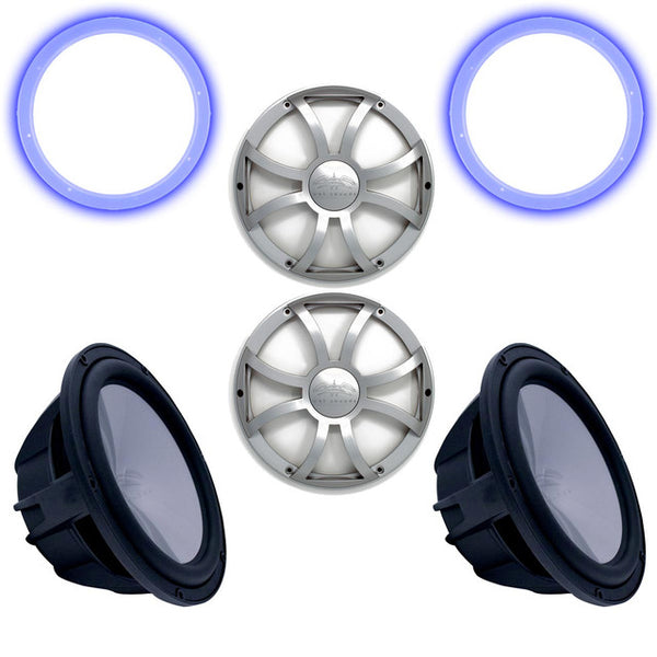 Two Wet Sounds Revo 12" Subwoofers, Grills, & RGB LED Rings - Black Su ...