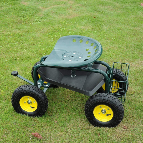 Garden Cart Wagon Scooter Rolling Yard Work Seat with Tool Tray and 36 ...