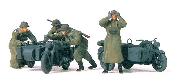 Preiser 16580 HO Scale Former German Army WWII Motorcycle Troops (Plas – East Car Audio
