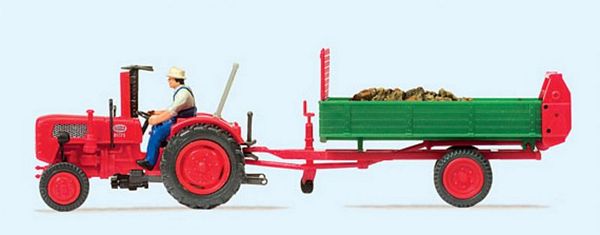 Preiser 17940 HO Scale Farm Equipment -- Fahr Tractor w/Manure Spreade ...