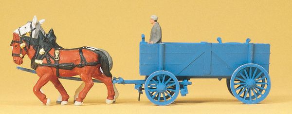 Preiser 30468 HO Scale Horse-Drawn Wagon -- Ore Wagon w/Driver & Horse ...