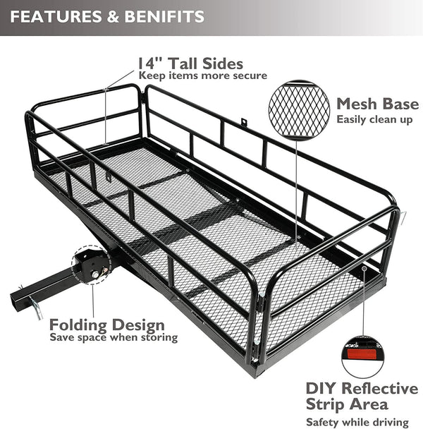 60" x 24" x 14" Heavy Duty Hitch Mount Cargo Carrier, Cargo Rack Rear ...